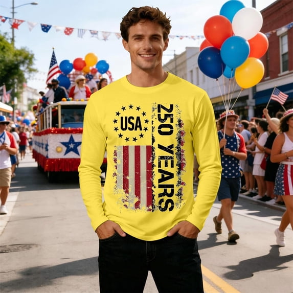 Conairie Mens 250 Anniversary USA Shirt Loose Crew Neck Long Sleeve ...