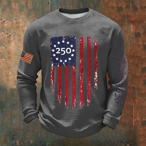 Conairie Mens 4th of July T Shirt Loose Long Sleeve Crew Neck Patriotic ...