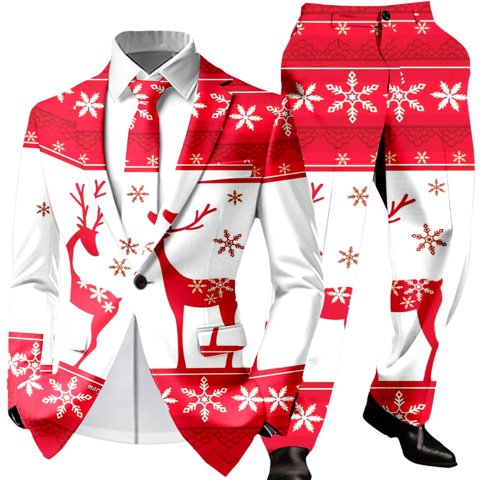 Conairie Mens Christmas Suits 2 Piece Funny Xmas Snowflake Reindeer ...