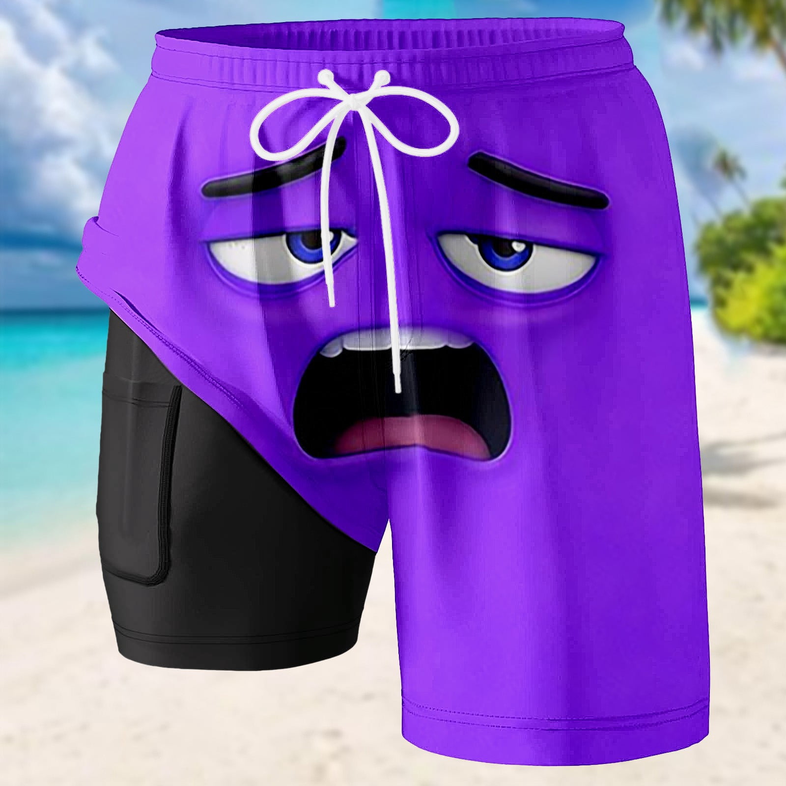 Conairie Mens Swim Trunks Funny Expression Print Elastic Waist Quick ...