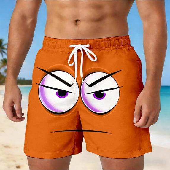 Conairie Mens Swim Trunks Funny Expression Print Stretch Quick Dry ...