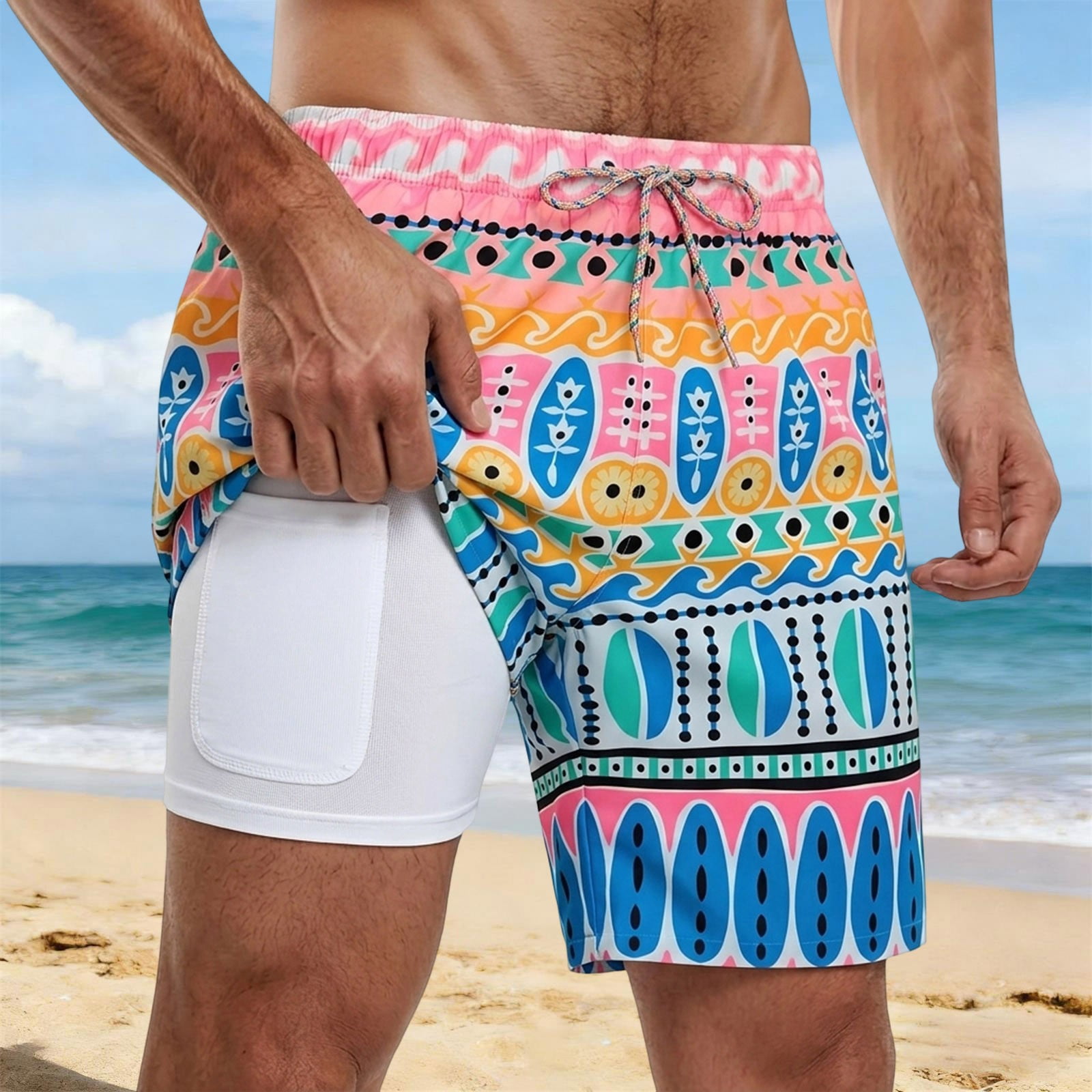 Conairie Mens Swim Trunks Graphic Elastic Waist Quick Dry Bathing Suit ...