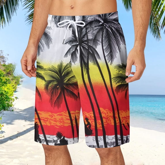 Conairie Mens Swim Trunks Graphic Print Elastic Waist Quick Dry ...