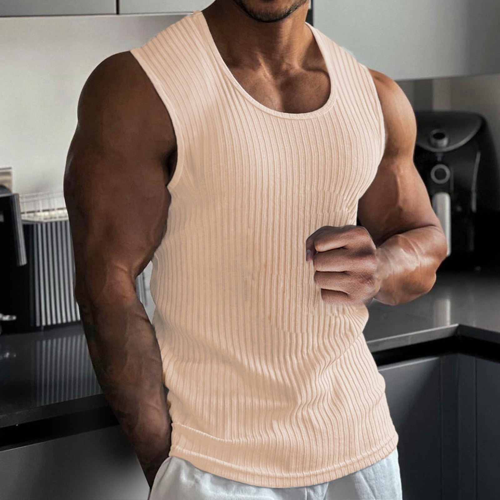 Conairie Mens Tank Tops Gym Solid Color Slim Workout Crewneck ...