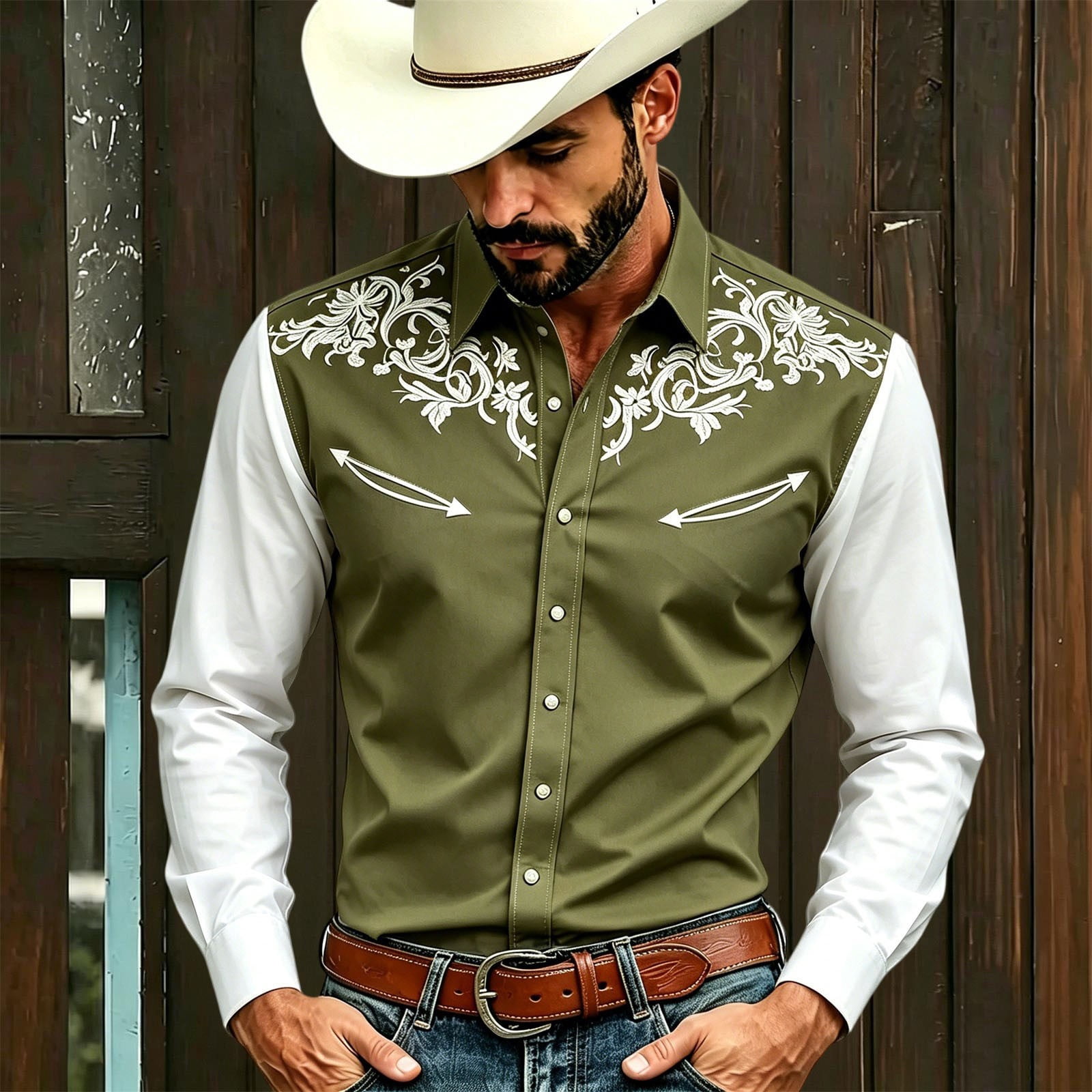 Conairie Mens Western Shirts Embroidered Cowboy Long Sleeve Button ...