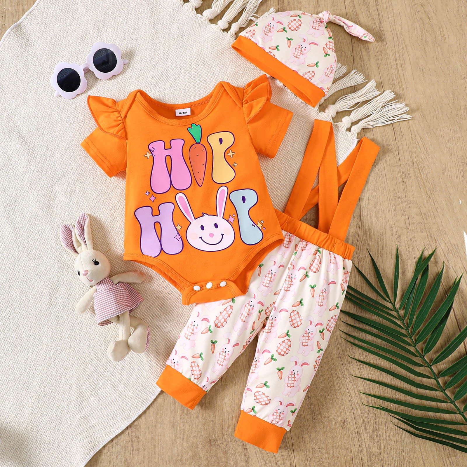 Conairie Baby Girl Easter Day Clothes Set Short Sleeve Rabbit Romper ...