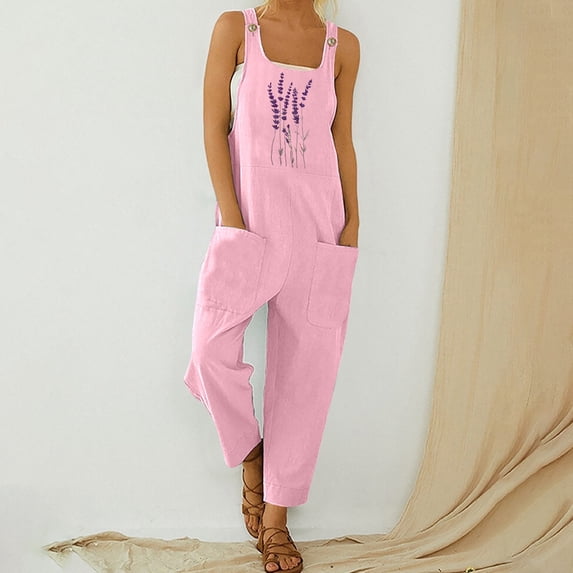 Conairie Overalls For Women Graphics Print Lightweight Sleeveless Long ...