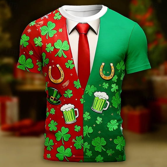 Conairie Oversized Tshirts for Men Shamrock Print Crew Neck Short ...