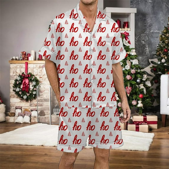 Conairie Pajamas Set for Men Two Piece Short Sleeve Collared Button Top ...