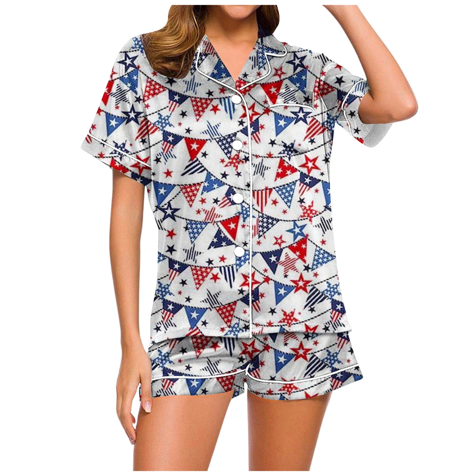 Conairie Pajamas for Womens Set Short Sleeve Button Collar Top and ...