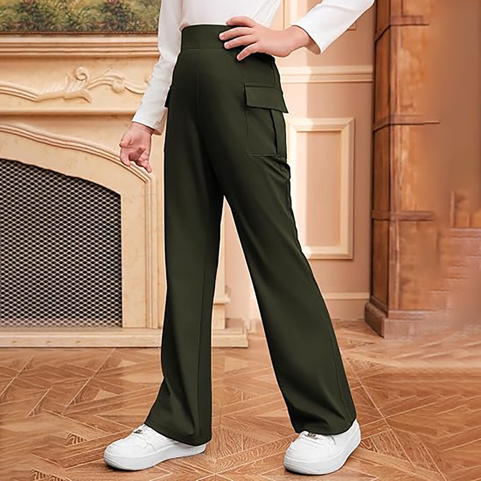 Conairie School Uniform Pants For Girl Flare Leg Elastic Waist Relaxed ...