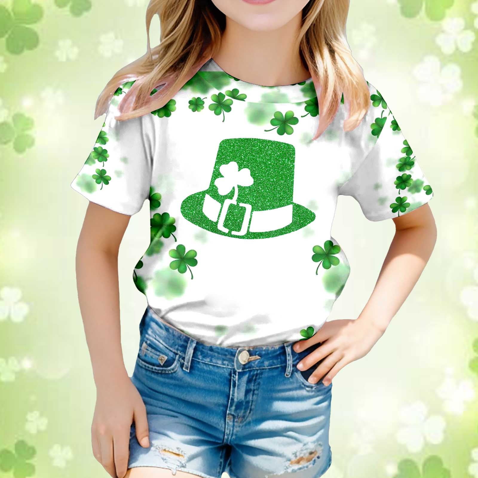 Conairie Short Sleeve Shirts for Girl Clover Print Loose Design Blouses ...