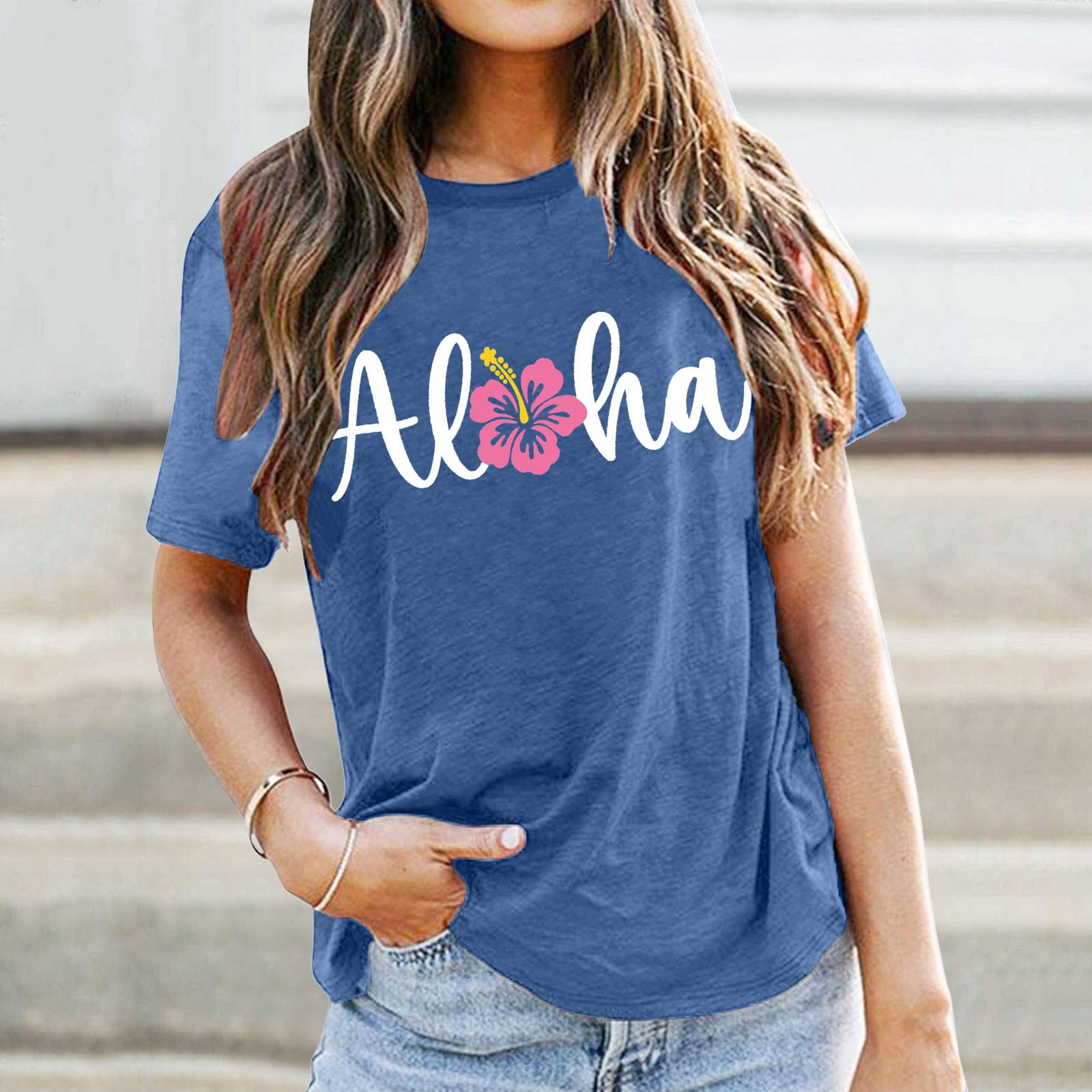 Conairie Short Sleeve T Shirts For Womens Loose Letter Print Crew Neck ...