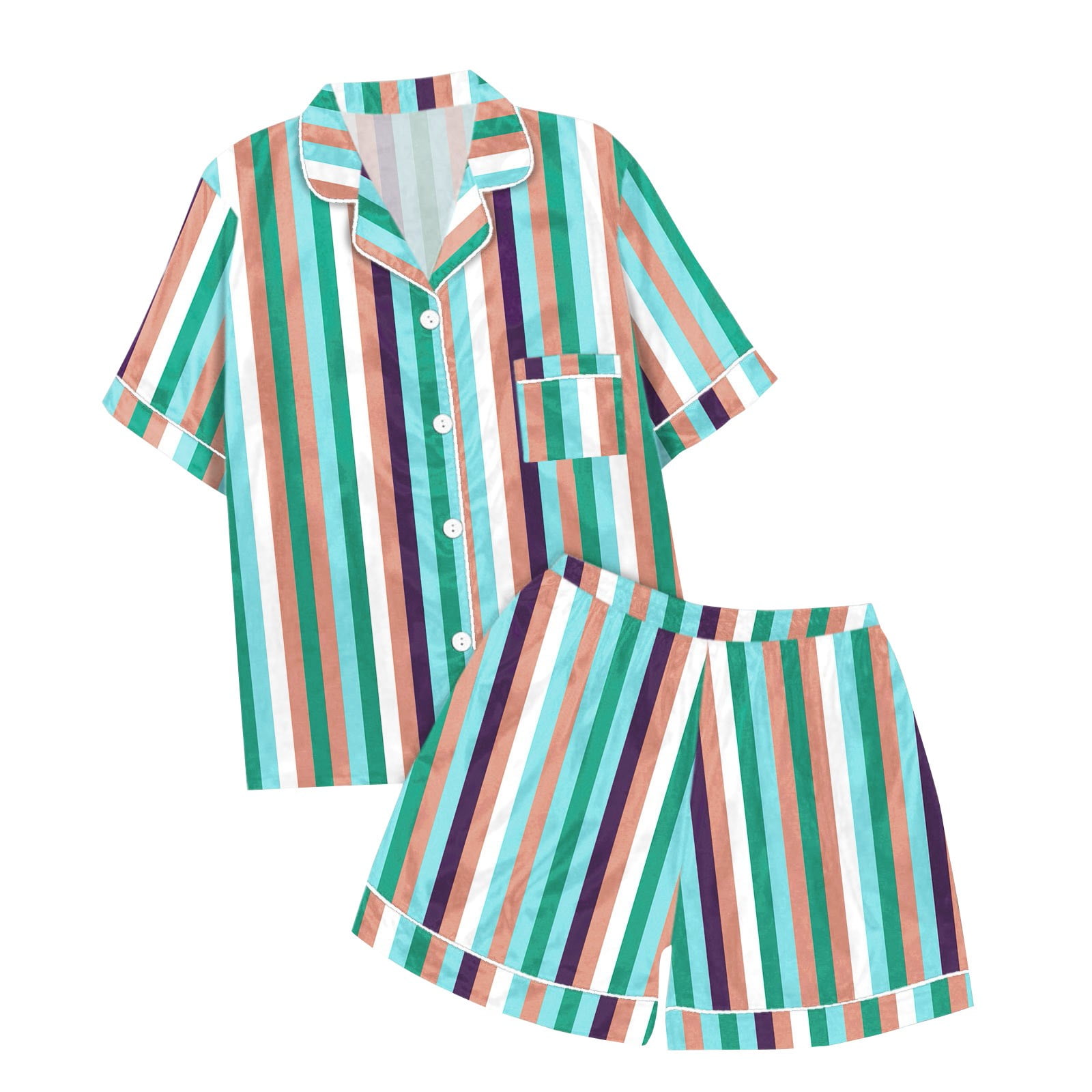 Conairie Summer Pajamas for Women Set Striped Print Short Sleeve Tops ...