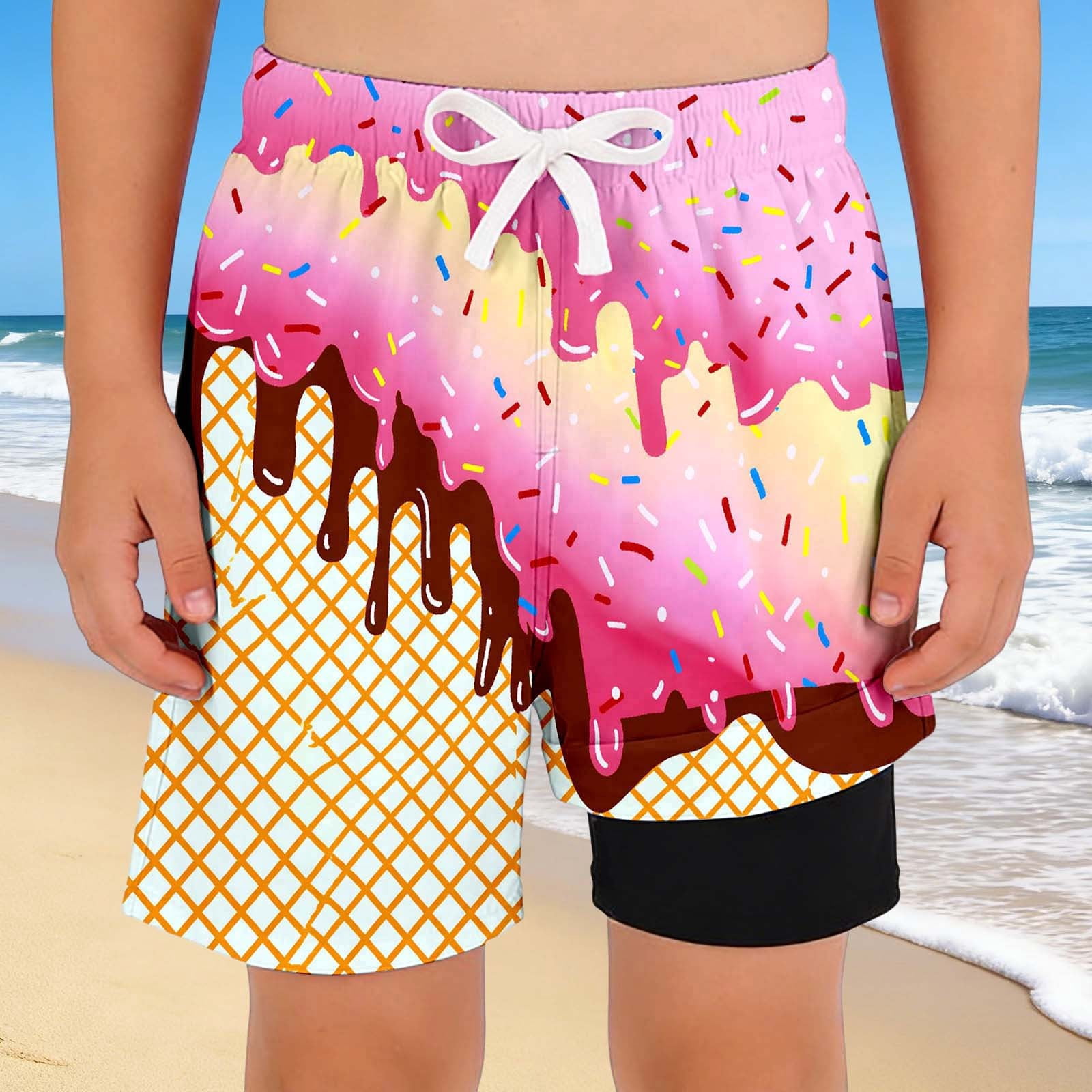 Conairie Swim Trunks For Boys Ice Cream Print Quick Dry Bathing Suit ...