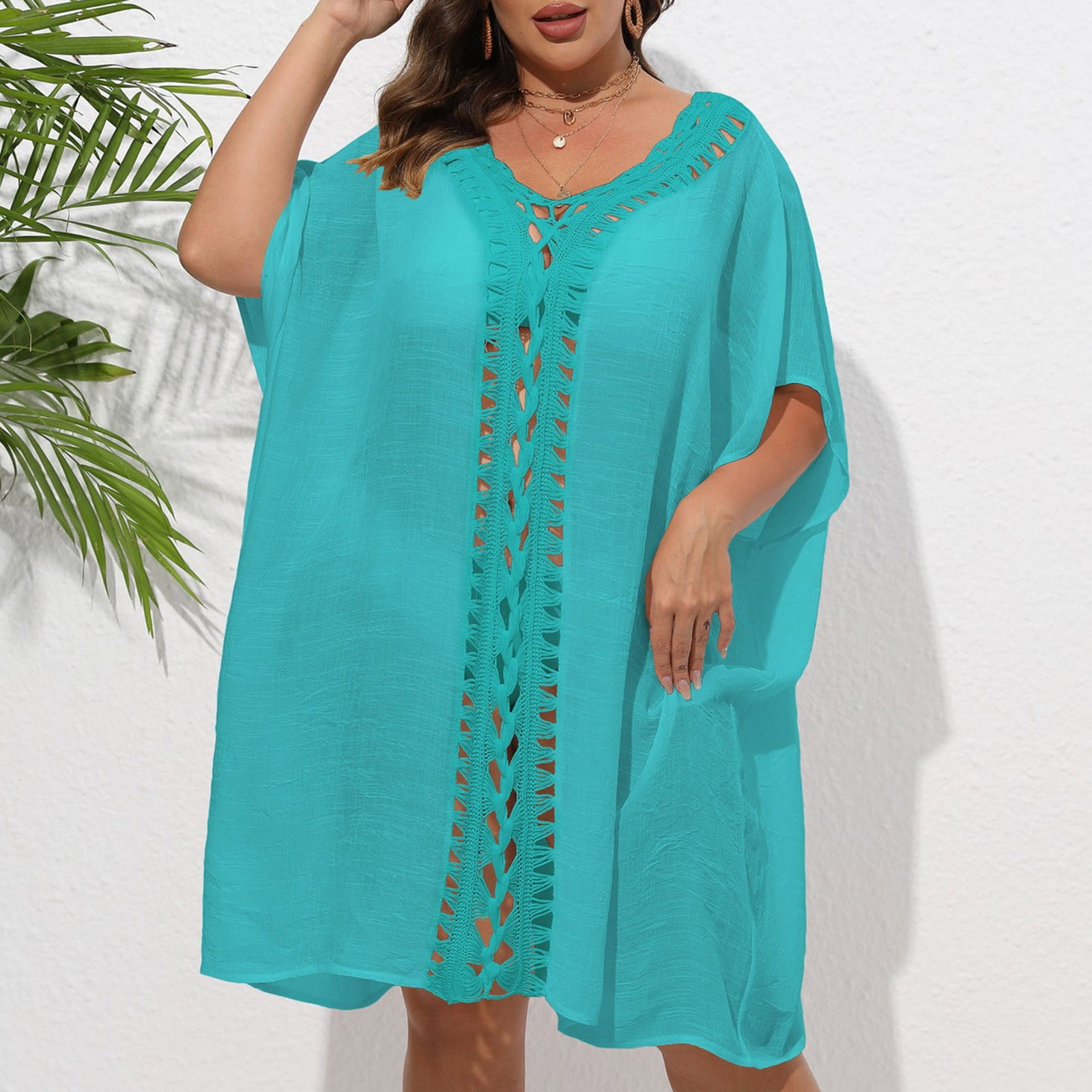 Conairie Swimsuit Coverup For Womens Short Sleeve Loose Hollow Out Open ...