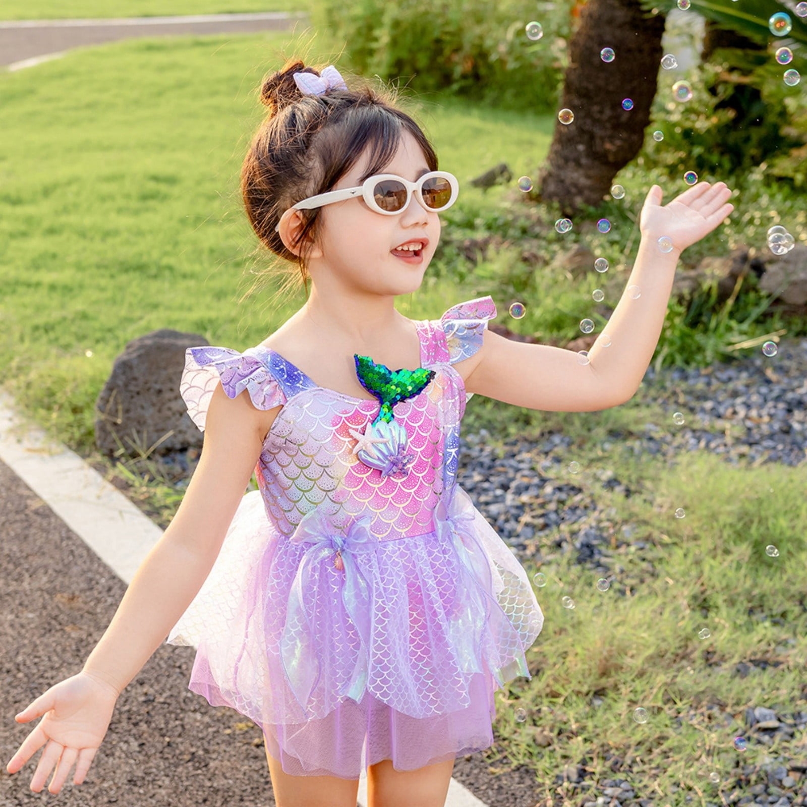 Conairie Swimsuit for Girls One Piece Cute Scale Print Kids Ruffle ...