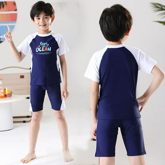 Conairie Swimsuit for Boy 2 Piece Stretch Short Sleeve Rash Guard Top ...