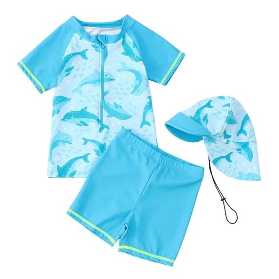 Conairie Toddler Boys Swim Set with Hat Cartoon Print Short Sleeve Rash ...