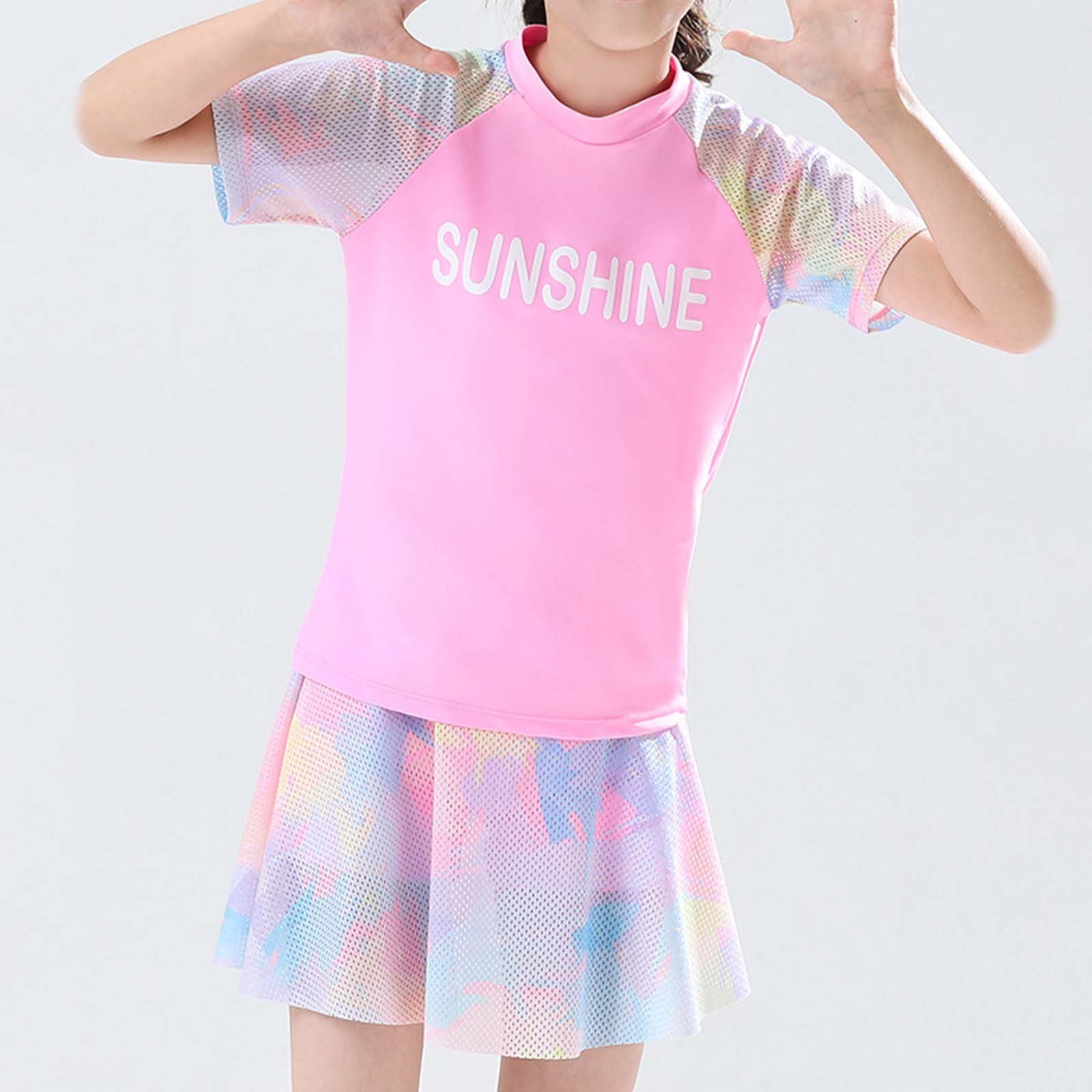 Conairie Two Piece Girls Swimsuit Set Rash Guard Short Sleeve Bathing ...