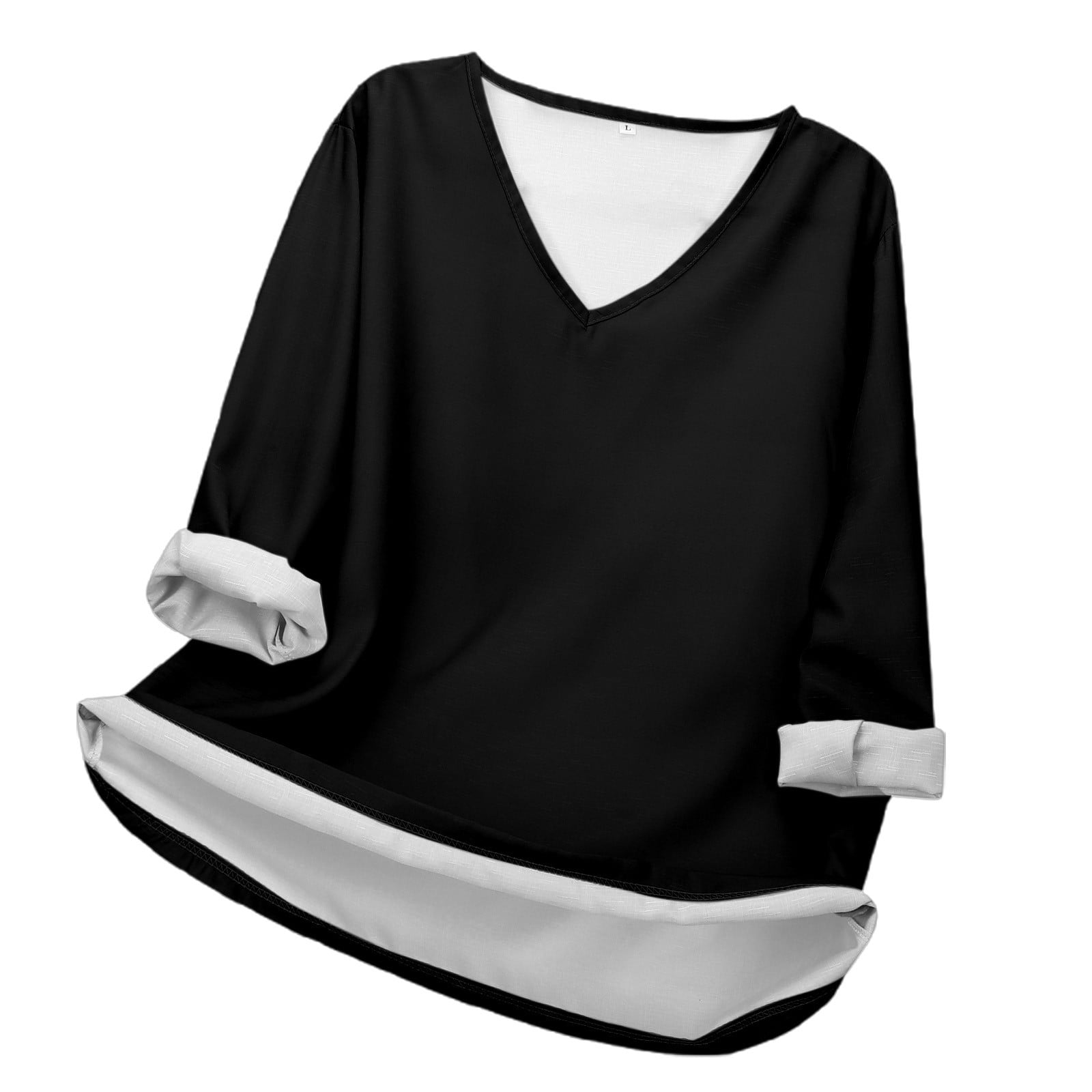 Conairie V Neck T Shirts for Womens Long Sleeve Solid Color Linen ...