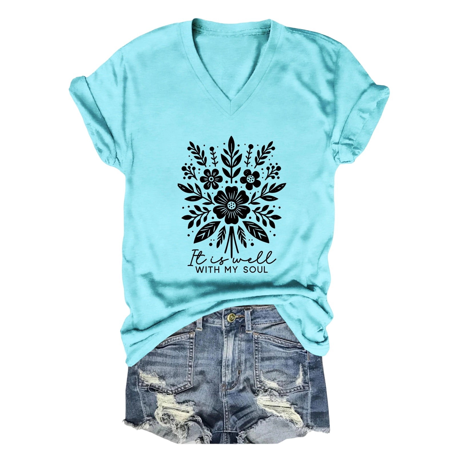 Conairie V Neck T Shirts for Womens Short Sleeve Graphic Print Vintage ...