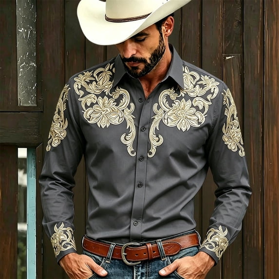 Conairie Western Shirts For Men Embroidered Cowboy Button Collar Long ...