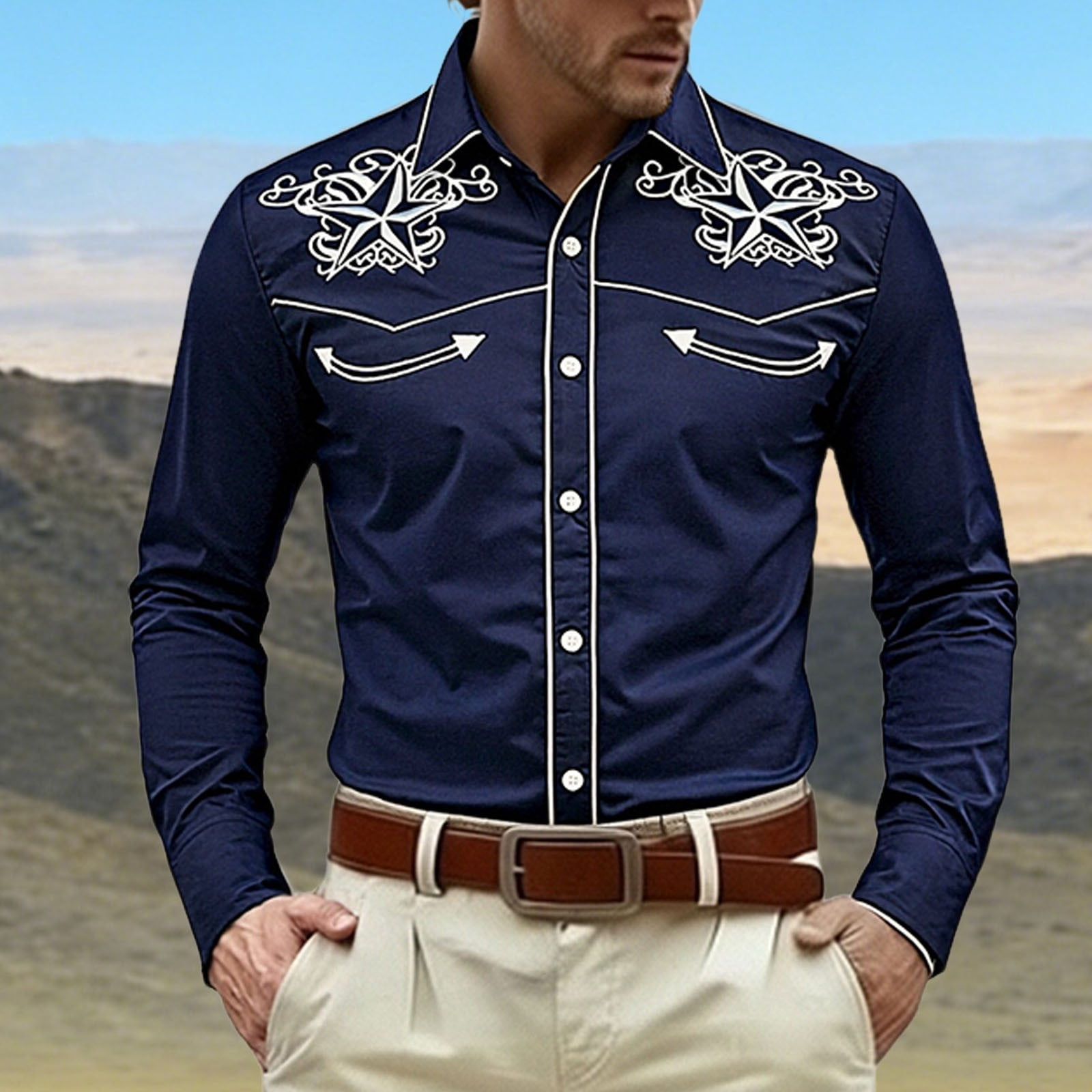 Conairie Western Shirts For Mens Long Sleeve Button Collar Embroidered ...