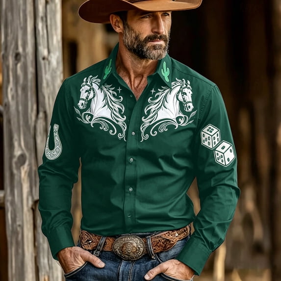 Conairie Western Shirts For Men Cowboy Embroidered Button Collar Long ...