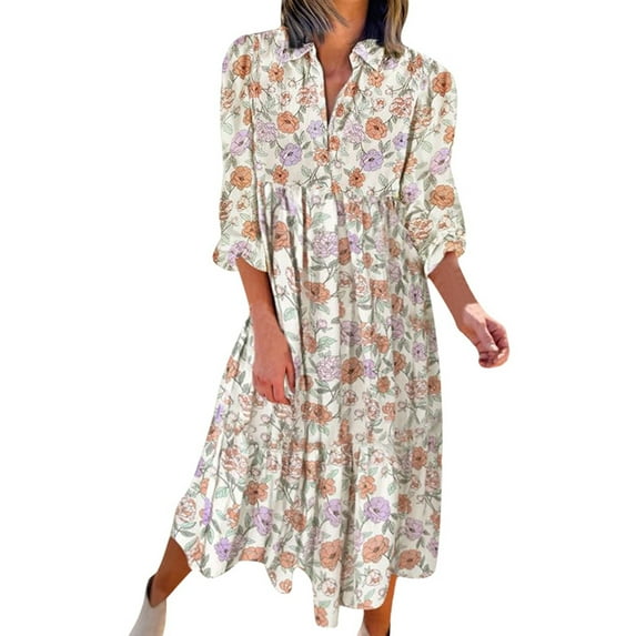 Conairie Women Flowy Dresses Graphics V Neck Loose Stretch Casual Long ...