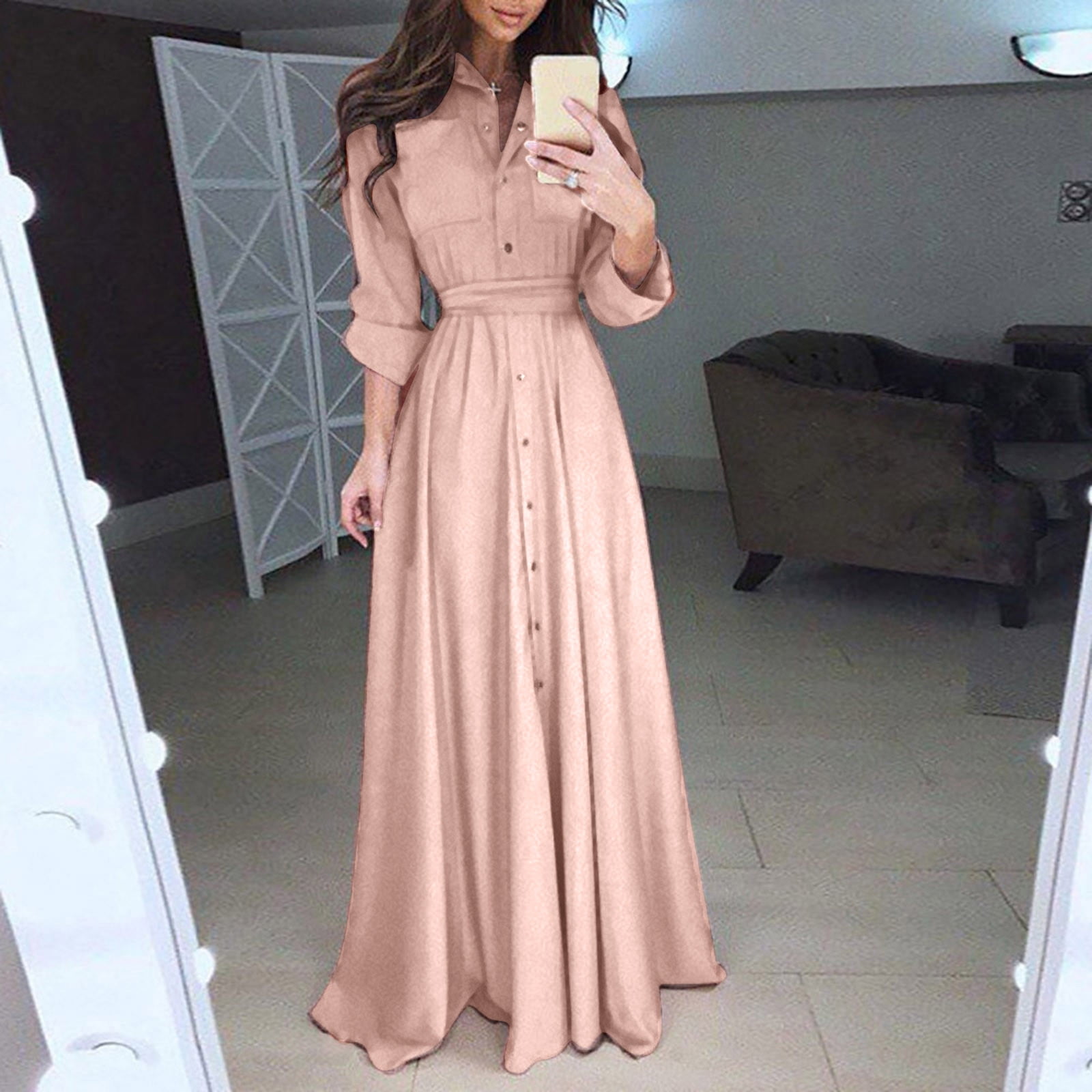 Conairie Women Flowy Dresses Solid Color V Neck Loose Stretch Elegant ...