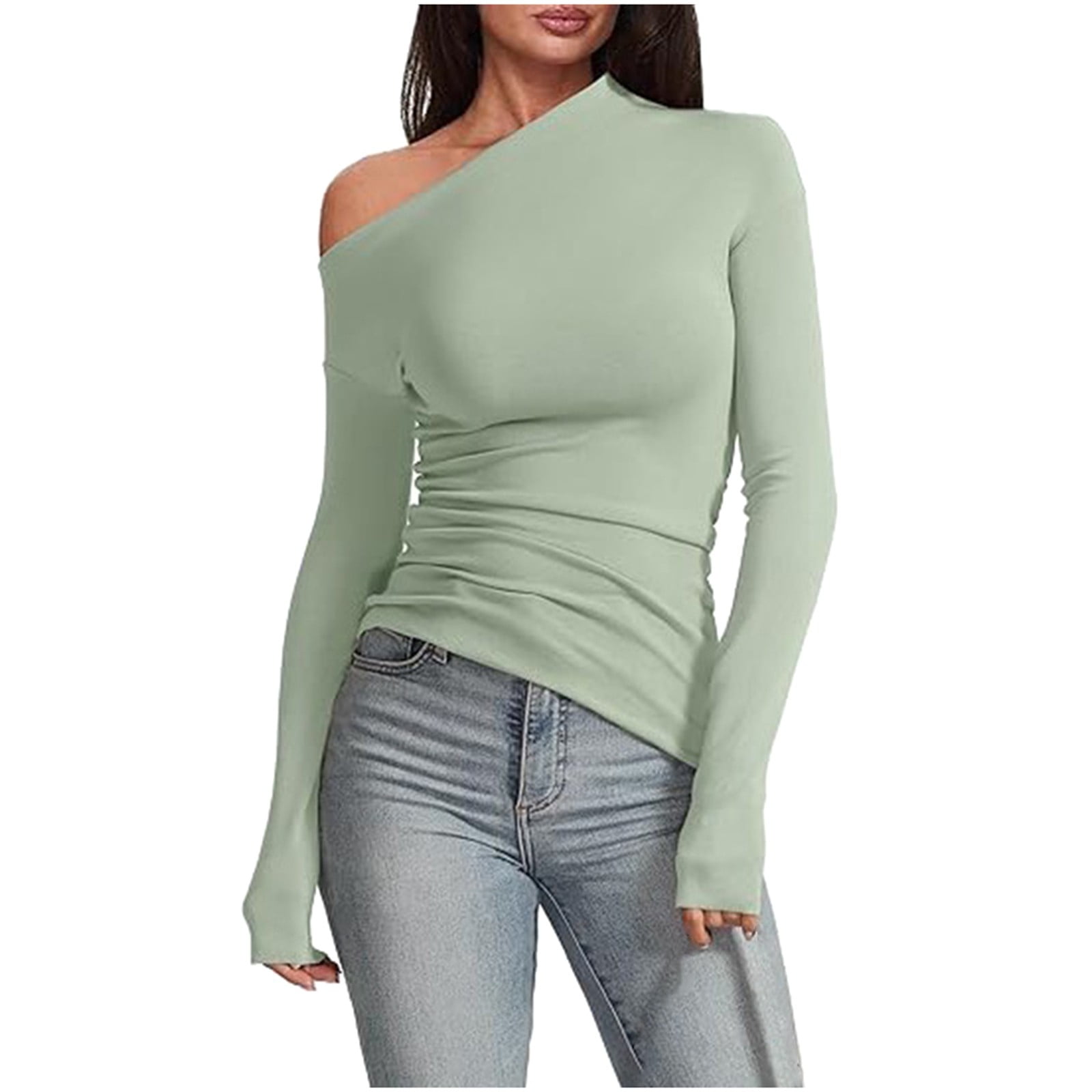 Conairie Women Off The Shoulder Shirt Slim Solid Long Sleeve Tops Comfy ...