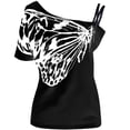 Conairie Women Off The Shoulder Top Slim Butterfly Print Short Sleeve T ...