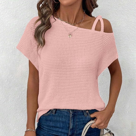 Conairie Women Off The Shoulder Tops Loose Solid Short Sleeve T-Shirts ...
