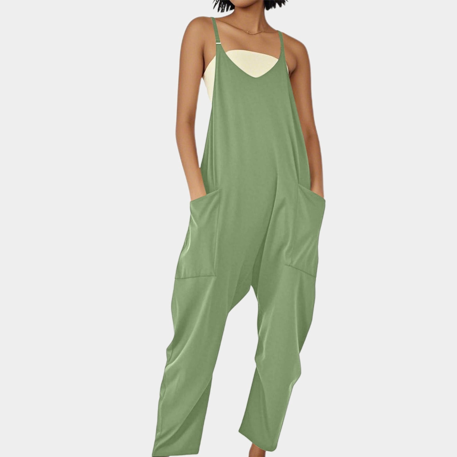 Conairie Women Overalls Solid Color Comfy Sleeveless Long Romper One ...