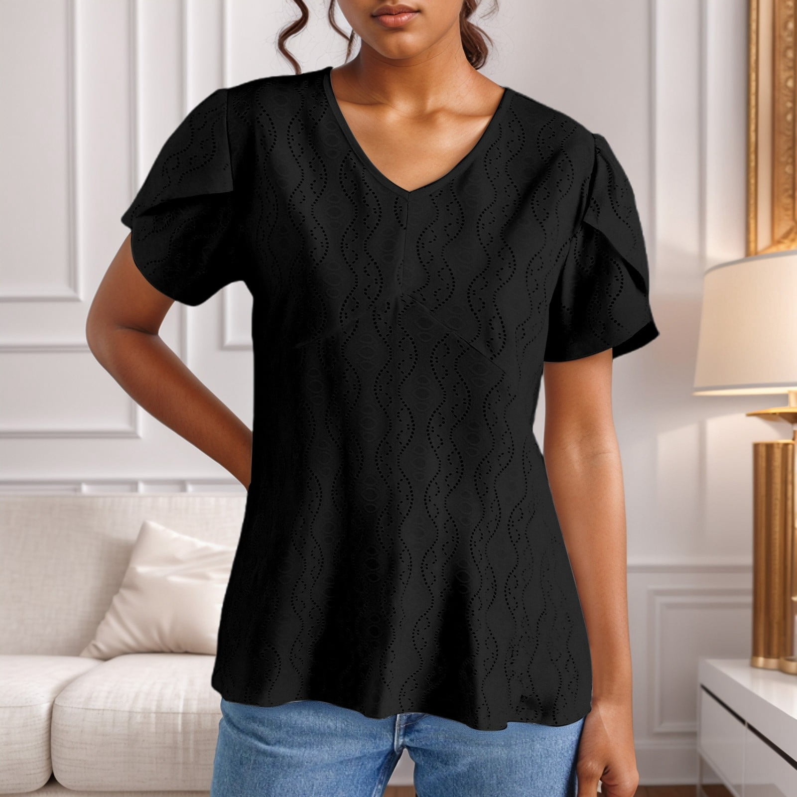 Conairie Women Short Sleeve T Shirts Relaxed Fit Solid Color V Neck ...