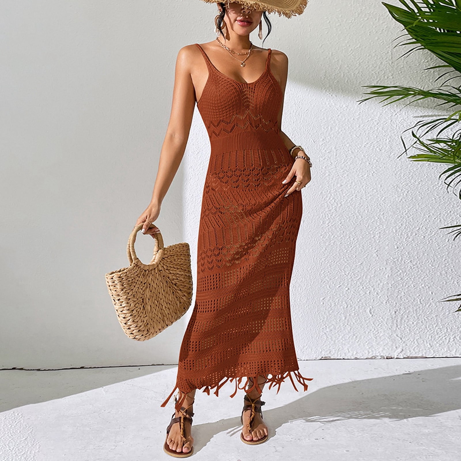 Conairie Women Swimsuit Coverup Sleeveless Loose Crochet Knit Bathing ...