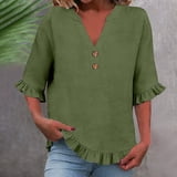 Conairie Women V Neck T Shirts Loose Solid Color Short Sleeve Shirts ...