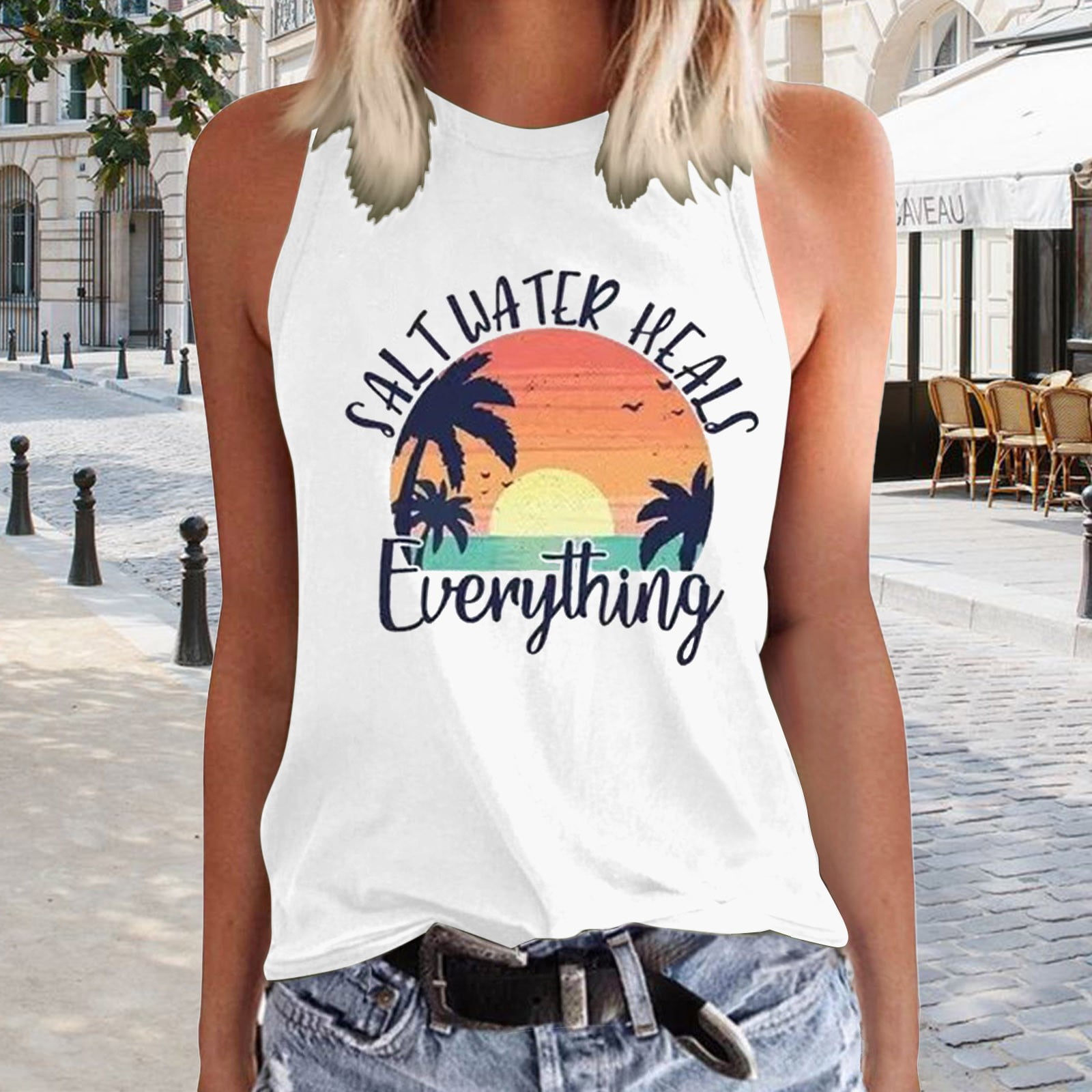 Conairie Women's Tank Tops Graphics Crew Neck Tunic Tops Casual ...