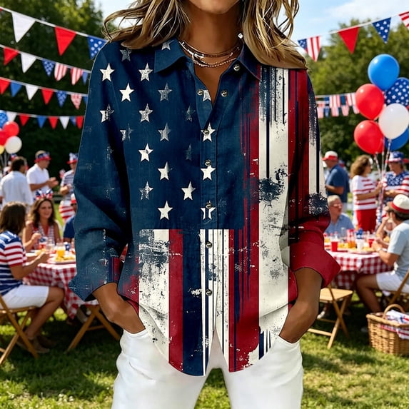 Conairie Womens 4th of July Shirts American Flag Print Long Sleeve ...
