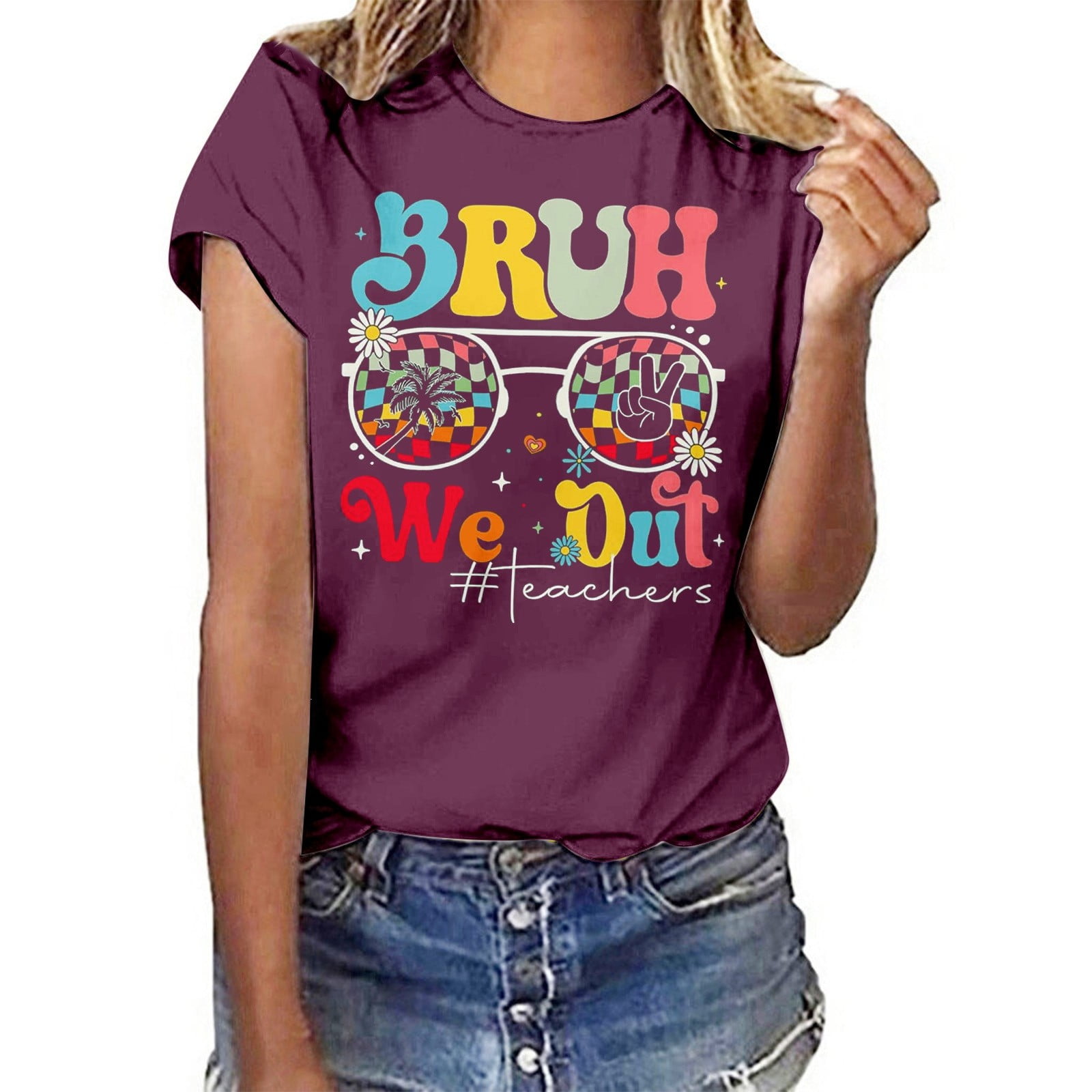 Conairie Womens Crew Neck Shirts Letter Print Loose Short Sleeve T ...