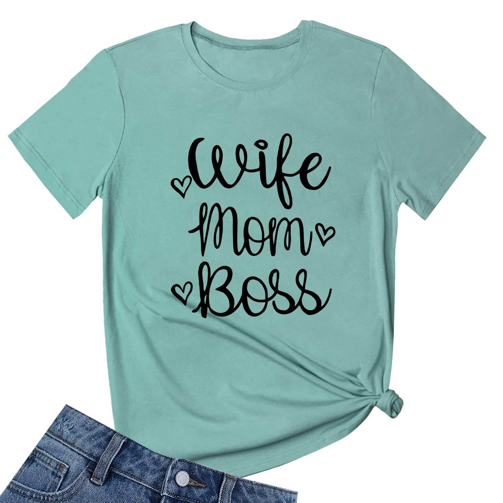 Conairie Womens Crew Neck Shirts Relaxed Fit Letter Print Short Sleeve ...