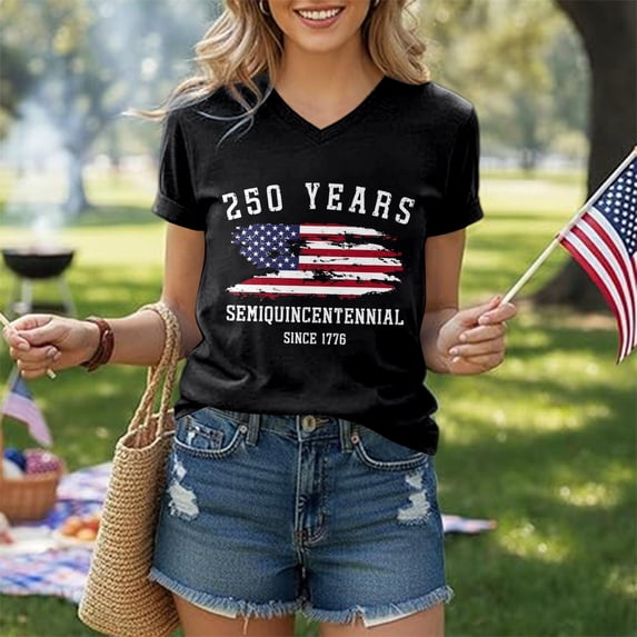 Conairie Womens Independence Day Shirts American Flag Print Short ...