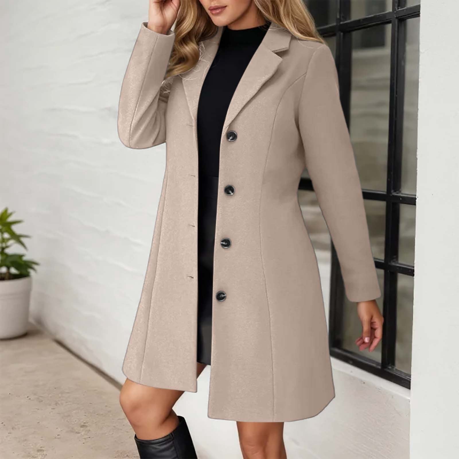 Conairie Womens Pea Coat Notch Lapel Single Elegant Warm Trench Wool ...