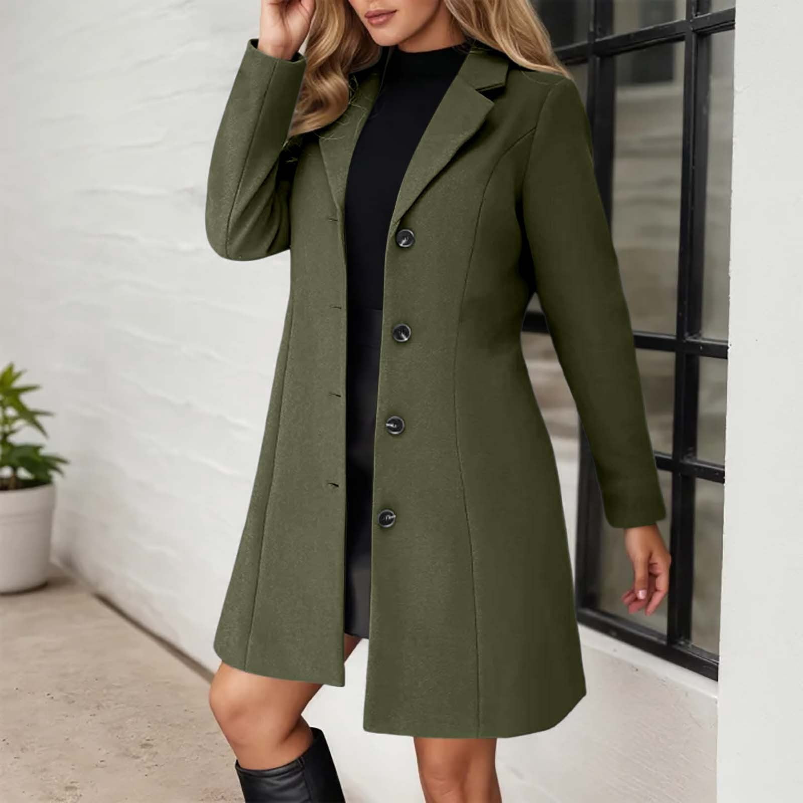 Conairie Womens Pea Coat Notch Lapel Single Elegant Warm Trench Wool ...