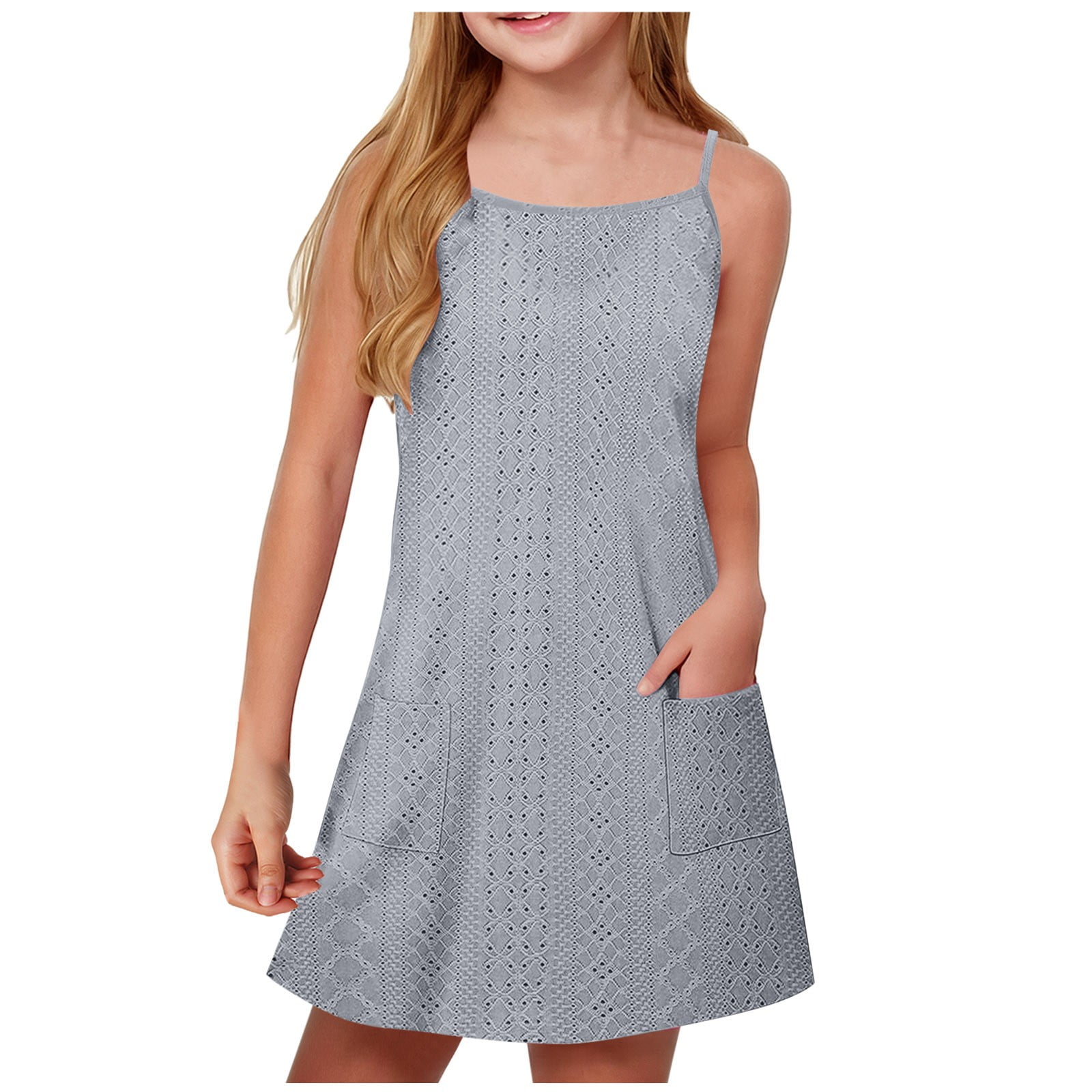 Conbo Girls Cami Dresses Casual Sleeveless Spaghetti Strap Tie Eyelet ...