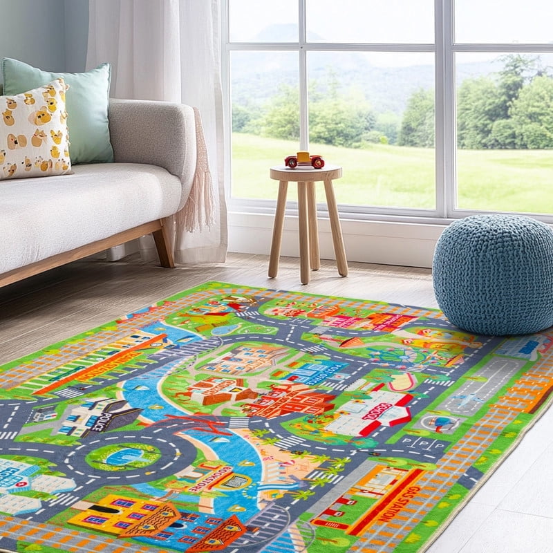 Conbriboy Kids City Town Rug,4x5ft Car Play Carpet,City Road Playmat on ...