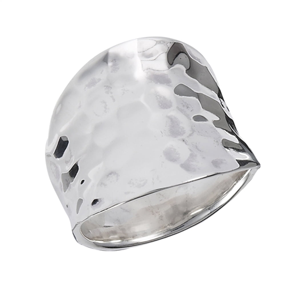 Concave Hammered Wide Large Ring 925 Sterling Silver Band Jewelry ...