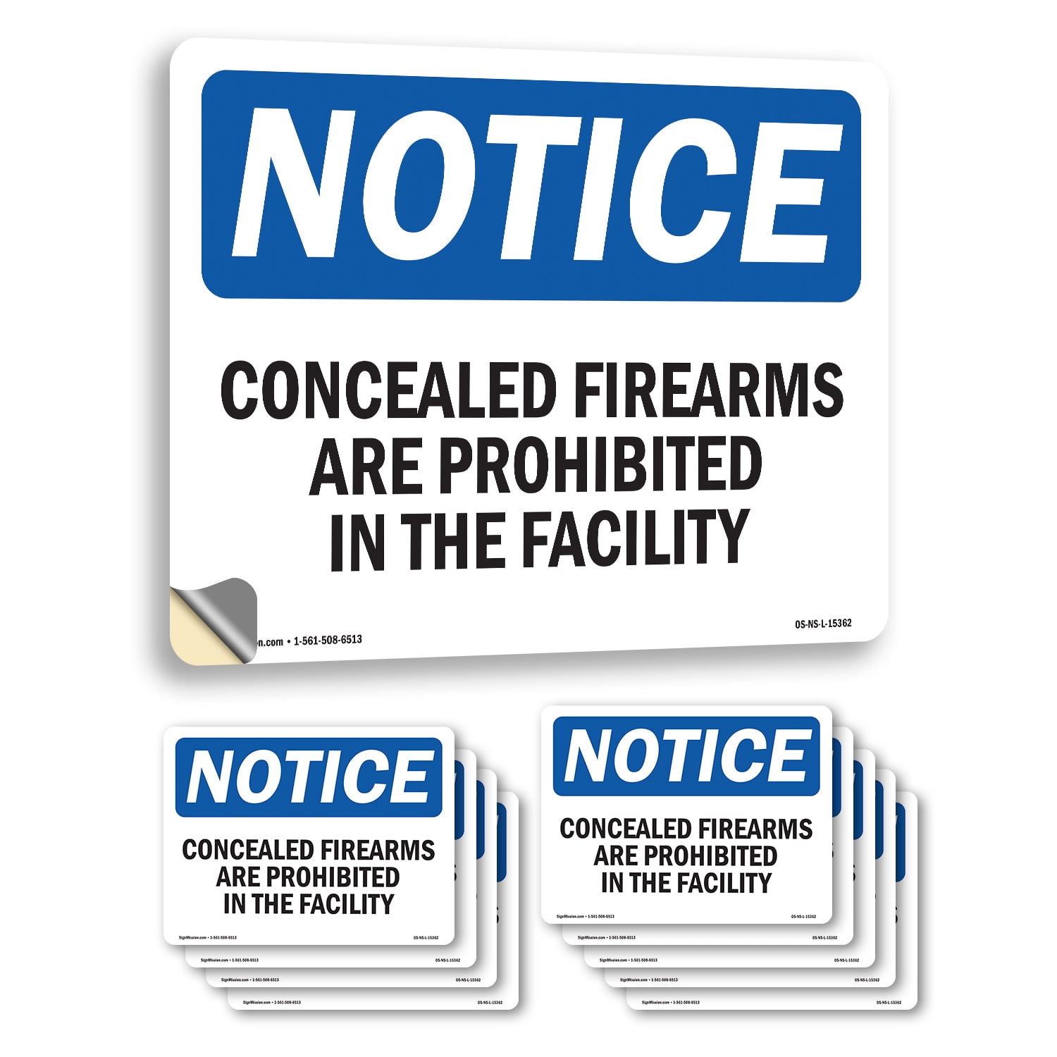 Concealed Firearms Prohibited Facility OSHA Notice Vinyl Decal Label 18 ...