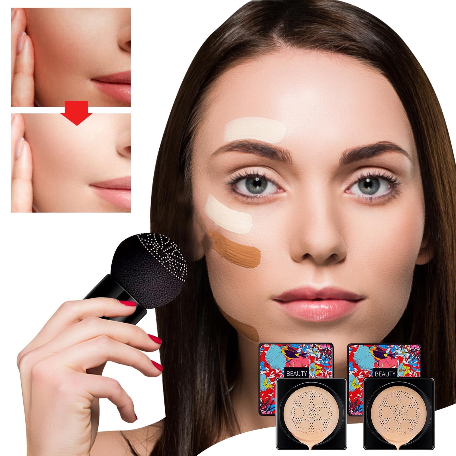 Concealer Brightening Cream, Mushroom Sponge Applicator, Oil-Free ...